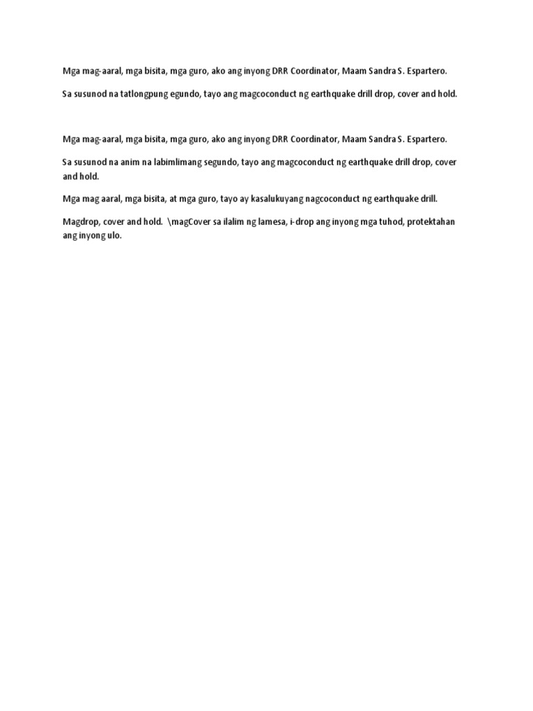 Earthquake Drill Script | PDF