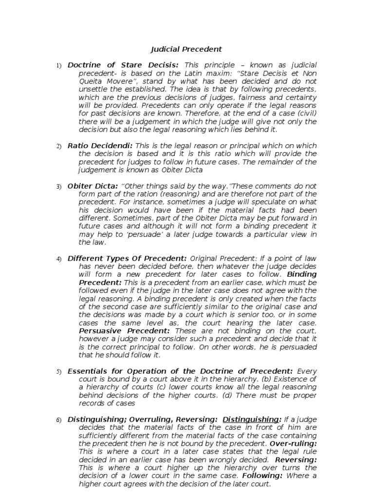 Judicial Precedent -Note | Precedent | Lawsuit