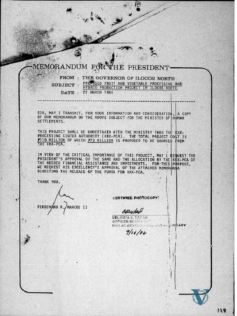 Memorandum For The President From The Governor of Ilocos Norte, 22 ...