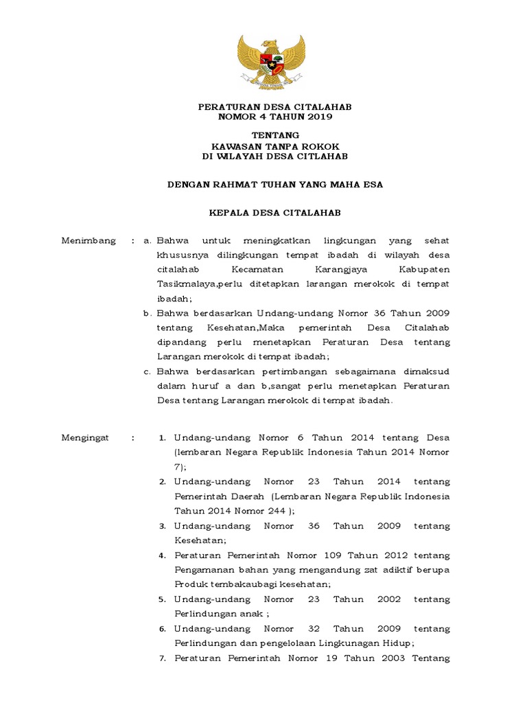 Perdes Tanpa Asap Rokok 2019 | PDF