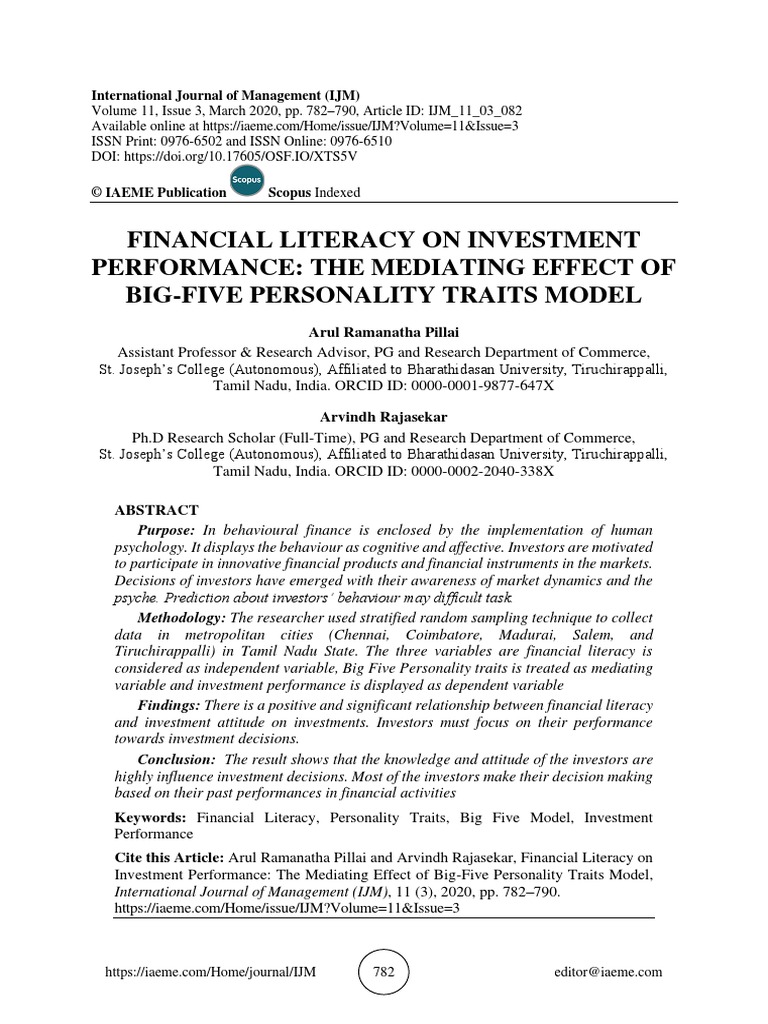Financial Literacy On Investment Performance: The Mediating Effect of ...