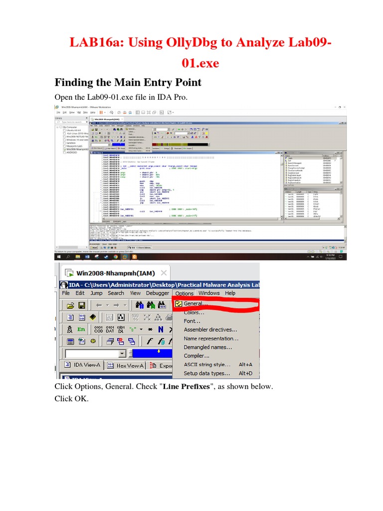 Lab16A: Using Ollydbg To Analyze Lab09-01.Exe: Finding The Main Entry Point | Download Free PDF ...