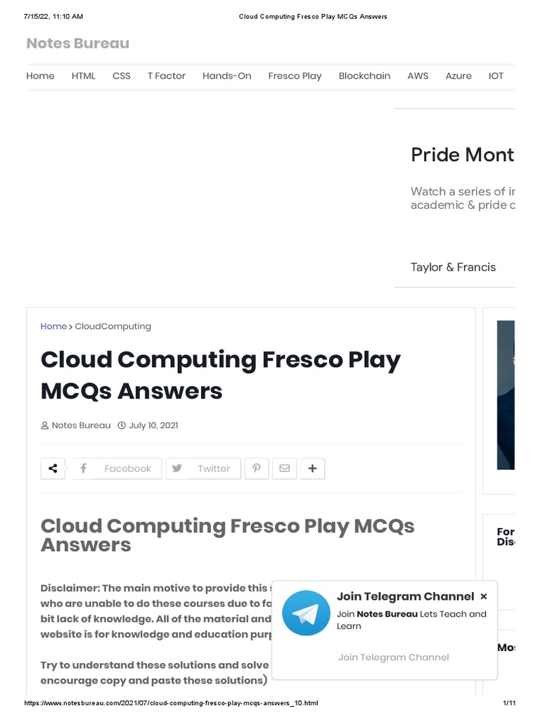 Cloud Computing Fresco Play Mcqs Answers: Pride Mont | PDF | Cloud Computing | Virtualization