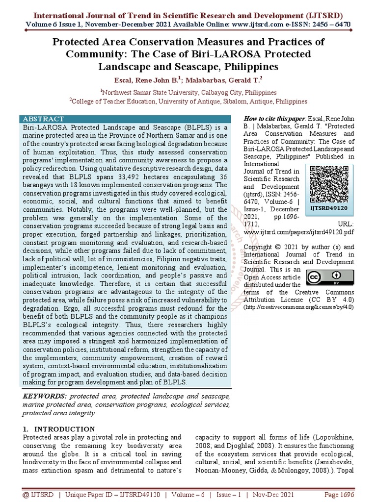 Protected Area Conservation Measures and Practices of Community The ...