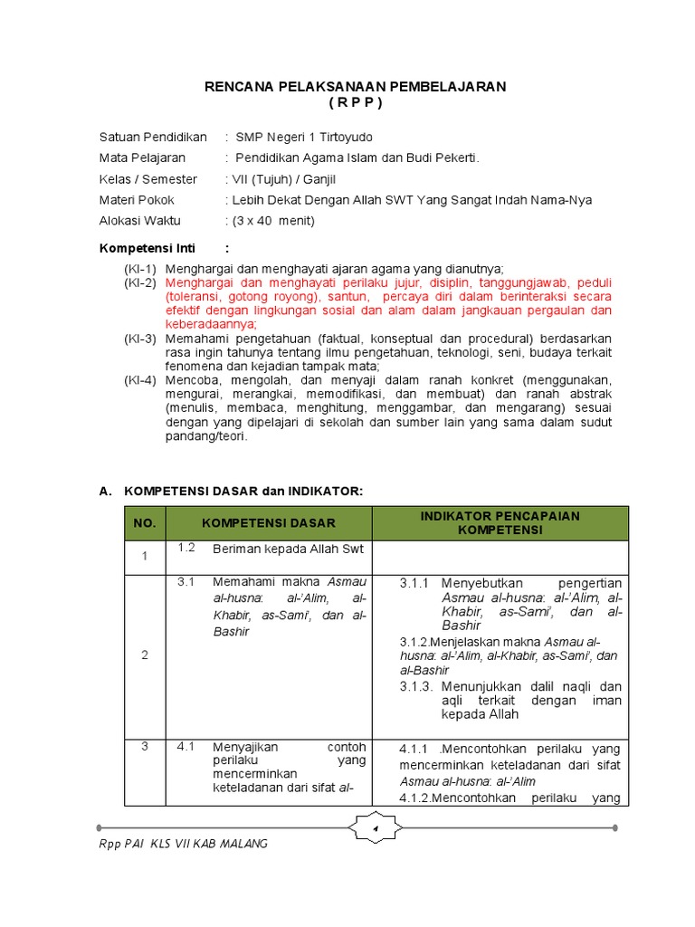 RPP Pai 7-1 Bab 1 | PDF