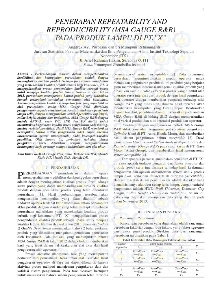 Adoc - Pub Penerapan Repeatability and Reproducibility Msa Ga | PDF