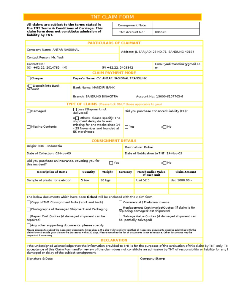 TNT Claim Form Submission Guide | PDF