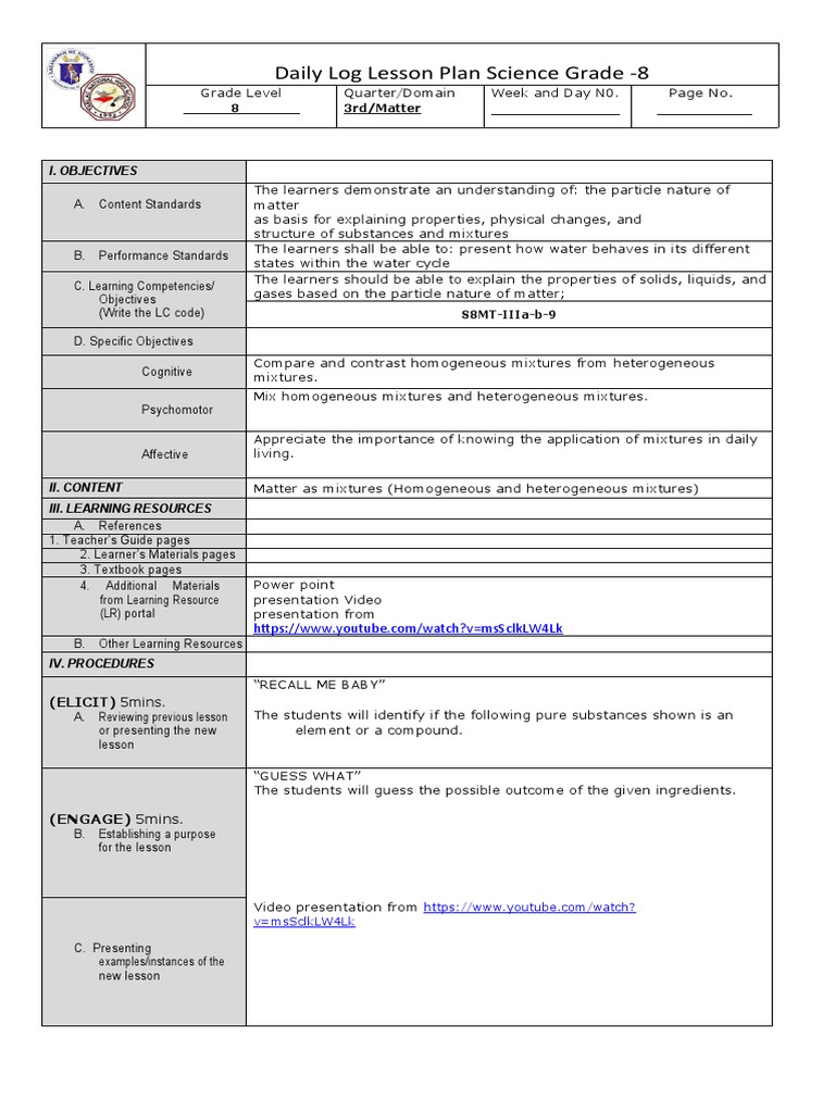 Lesson Exemplar Science Grade 8 Third Codocx | PDF | Mixture ...