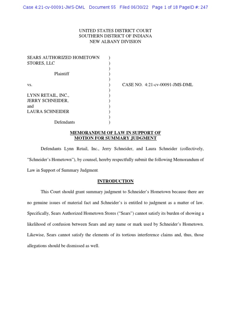 Defendants Motion For Summary Judgment | PDF | Trademark ...