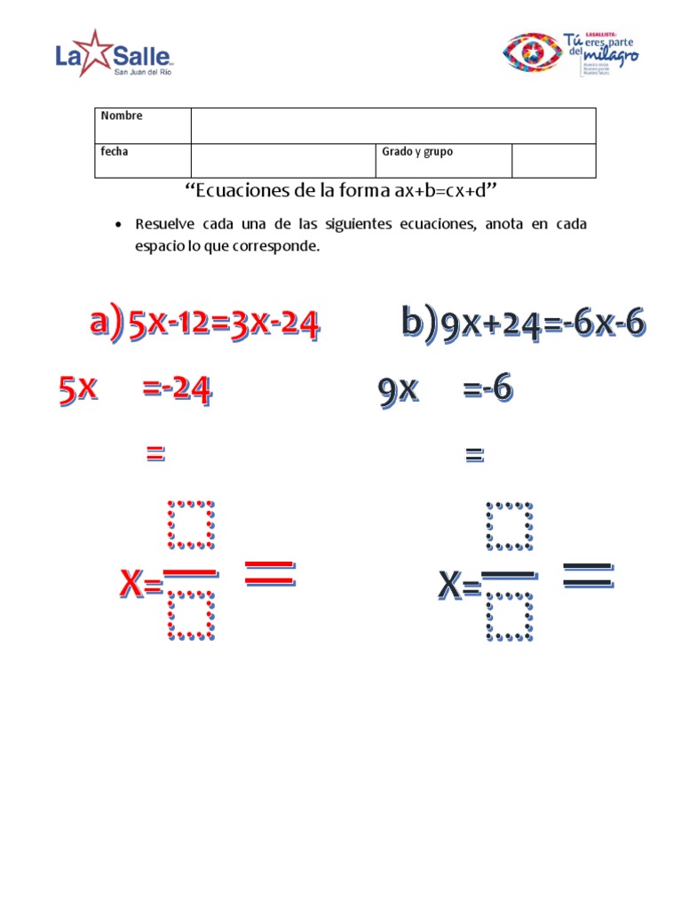 Ecuaciones Ax+b CX+D | PDF