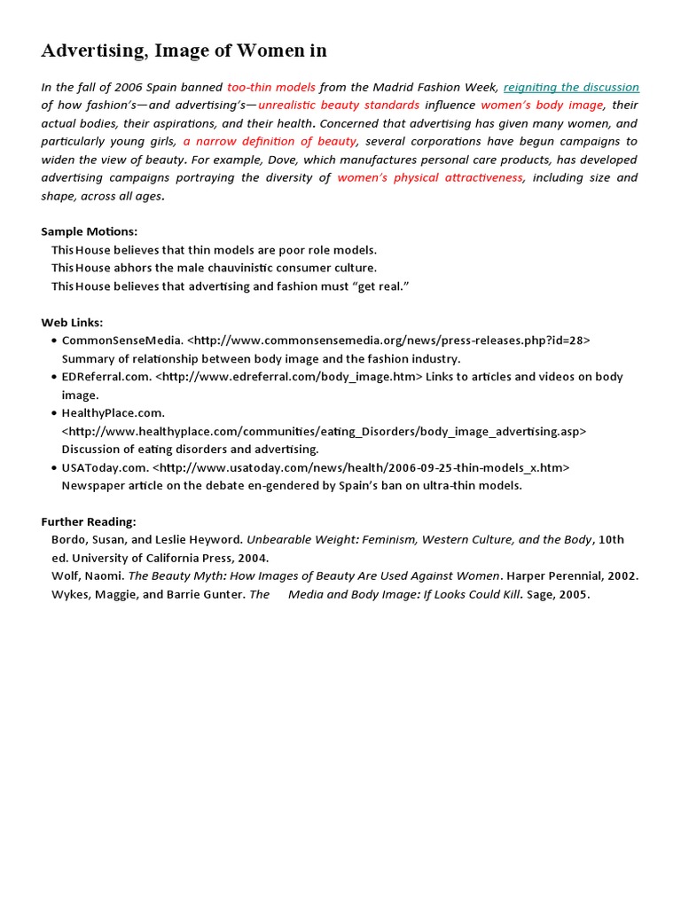 Advertising, Image of Women in | PDF | Body Image | Advertising