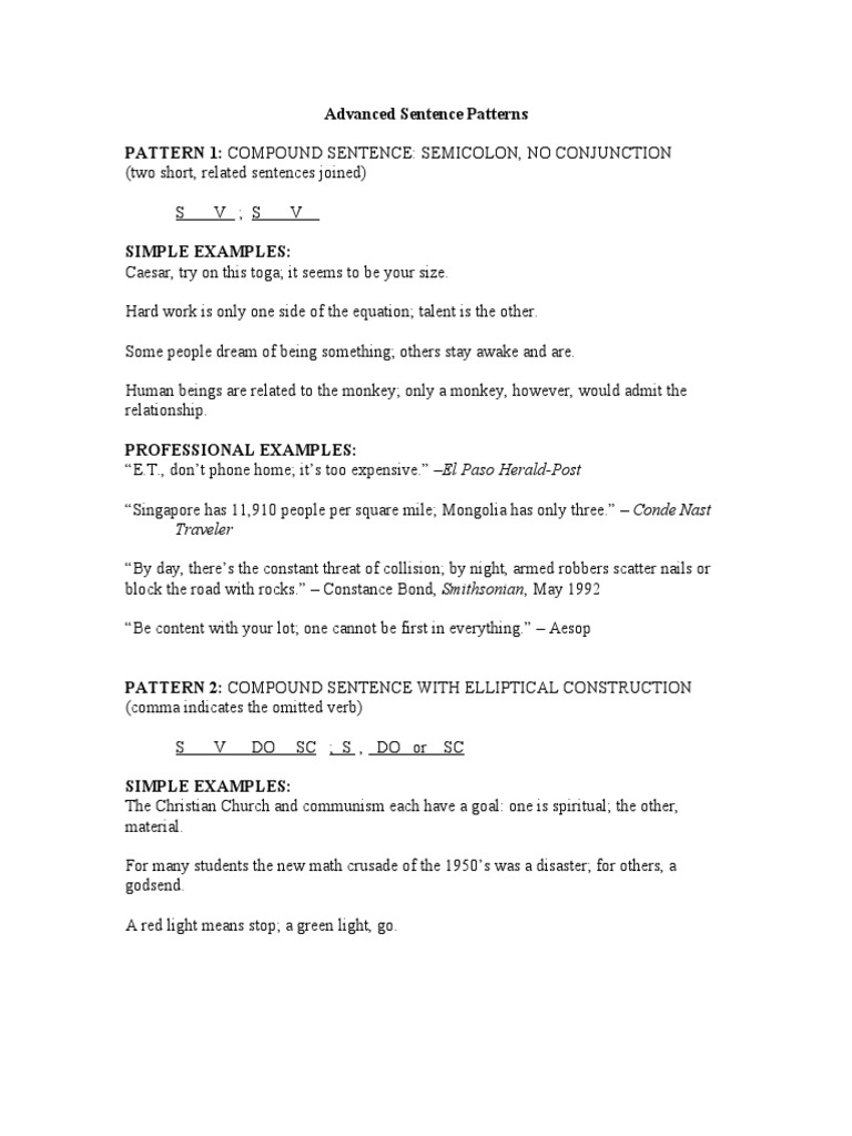 Advanced Sentence Patterns 2014 | PDF | Subject (Grammar) | Language ...