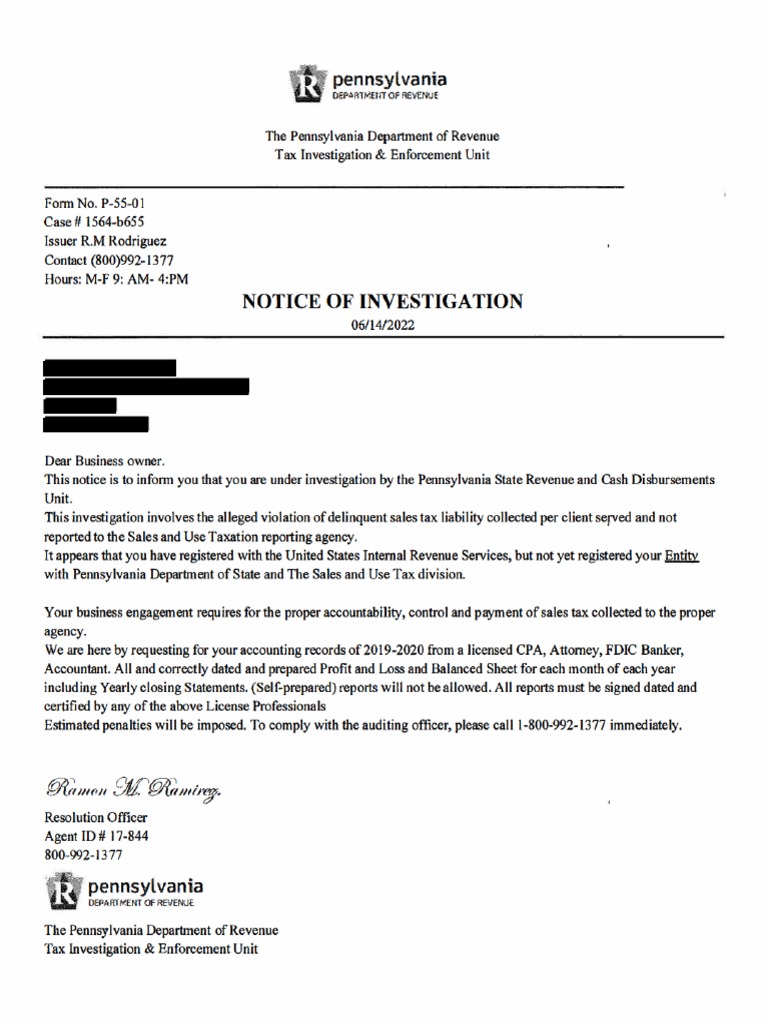 Example of Scam Letter From "Pa Department of Revenue" | PDF