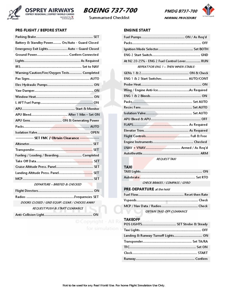 PMDG B737-700 Checklist | PDF | Aerospace | Aeronautics