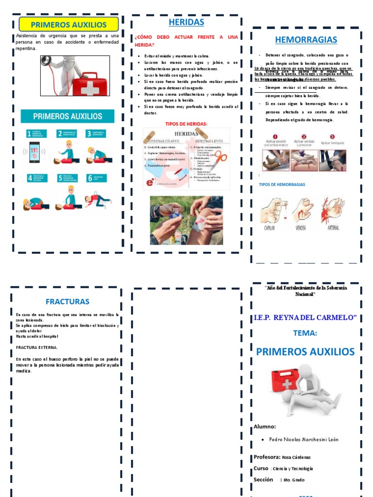 Triptico Primeros Auxilios | PDF | Herida | Primeros auxilios