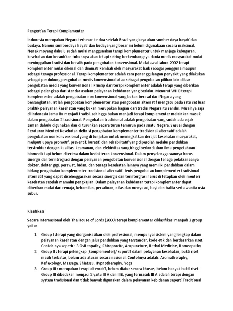 Pengertian Terapi Komplementer | PDF | Pengembangan Diri | Sains ...