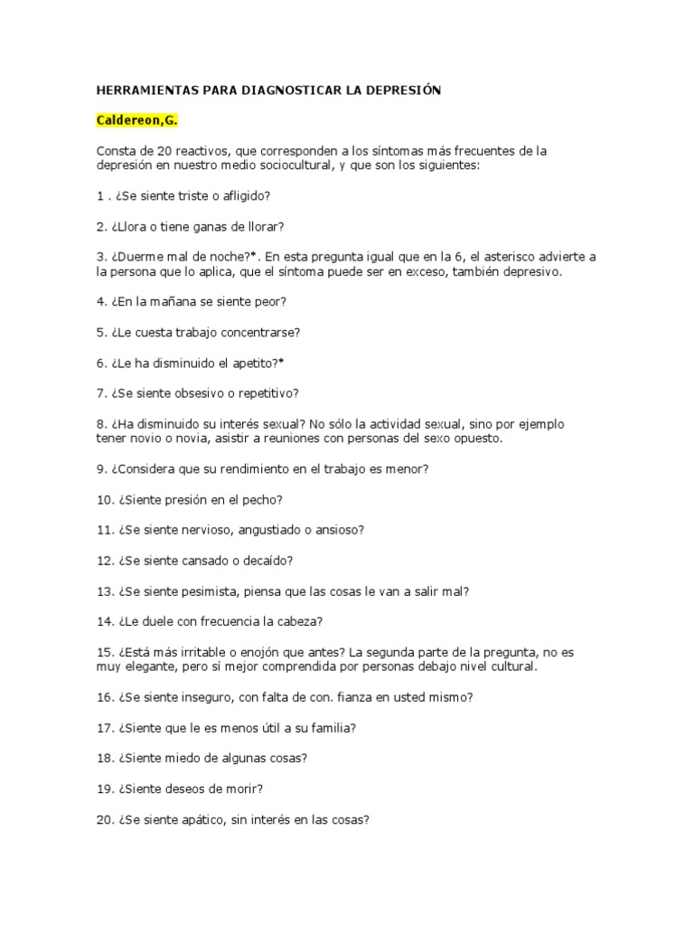 Herramientas para Diagnosticar Depresión | PDF | Depresión (estado de ...
