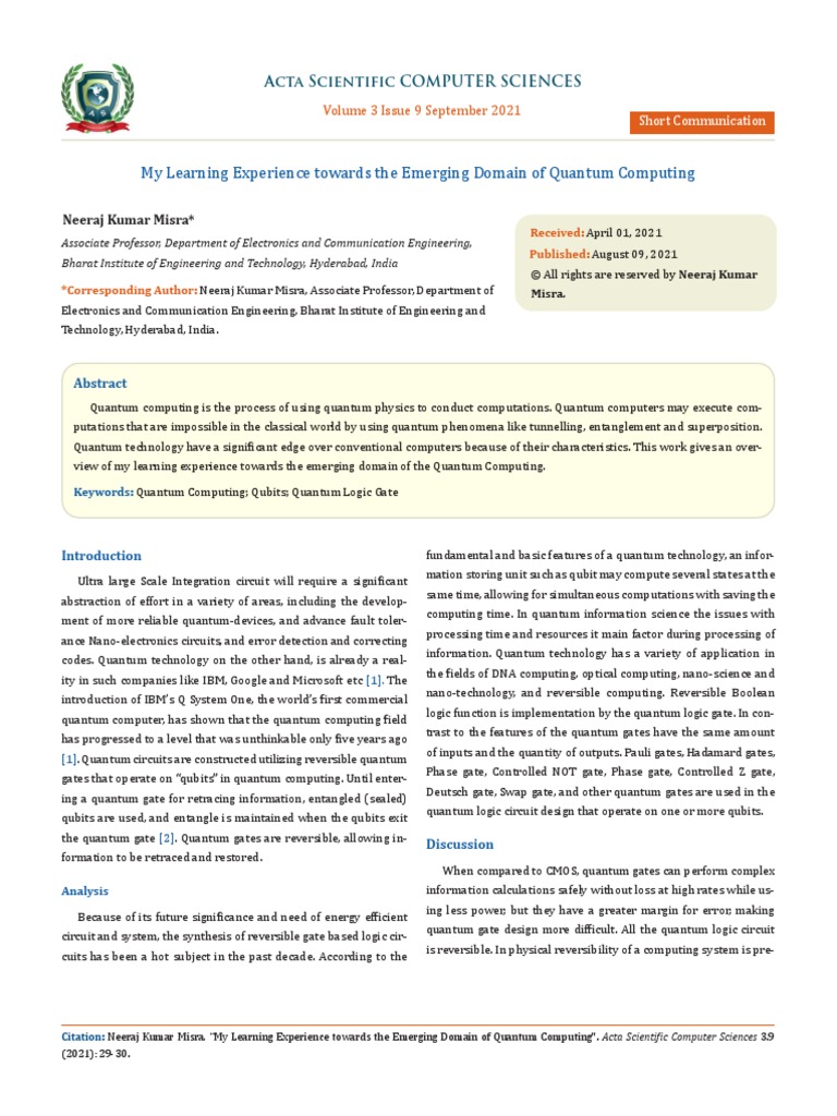My Learning Experience | PDF | Quantum Computing | Computing