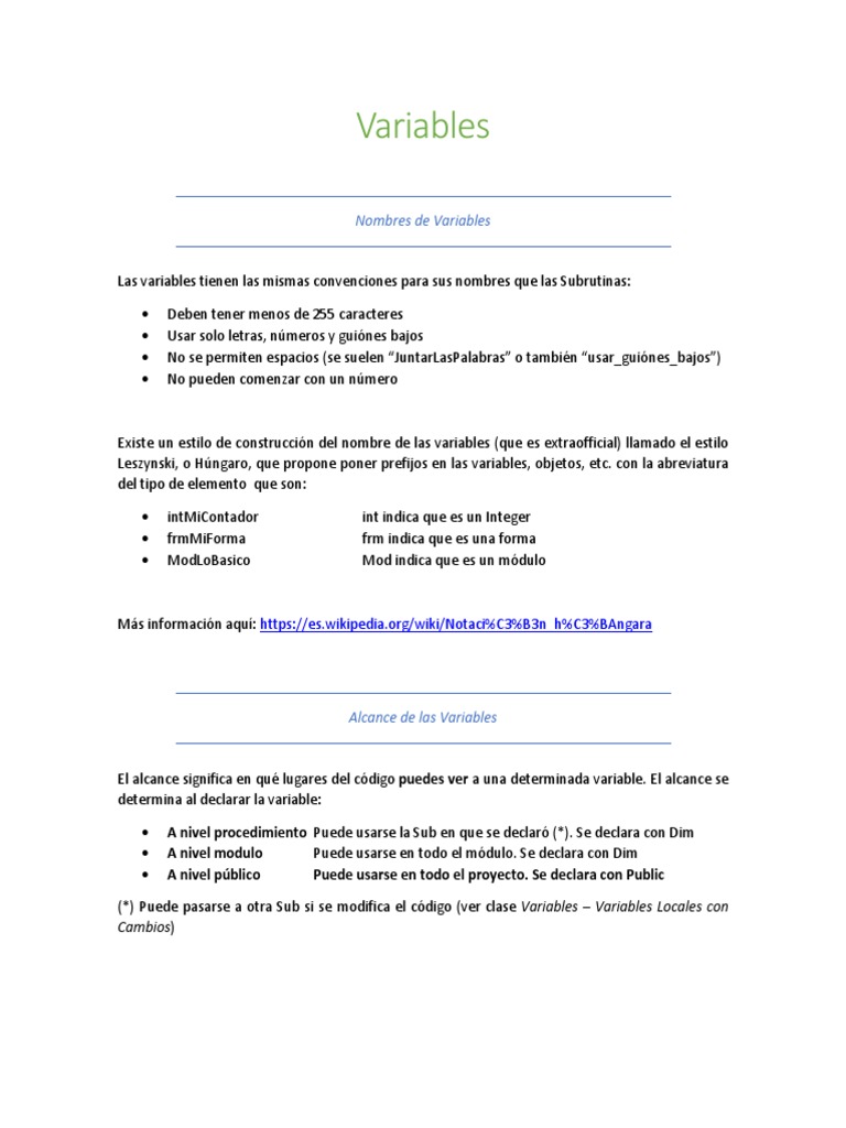 Variables | PDF | Variable (informática) | Ingeniería Informática