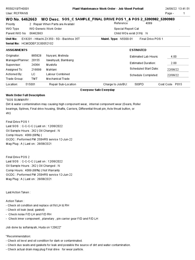 Ex8201 - Sos - Final Drive Pos 1 & 2 | Descargar gratis PDF | Axle | Mechanical Engineering