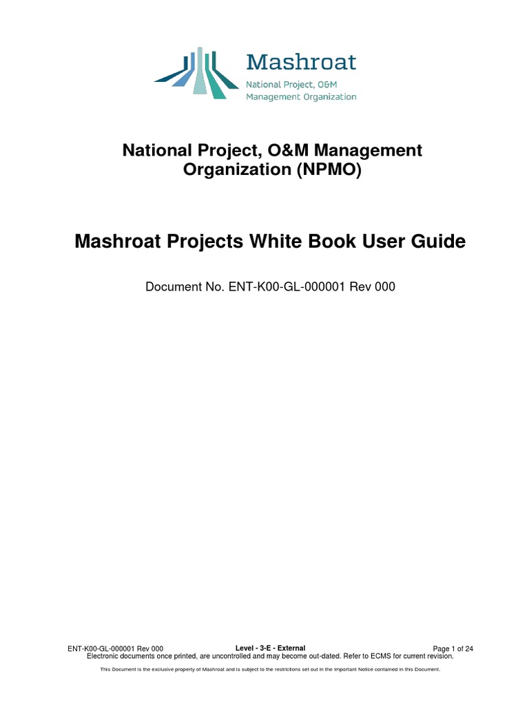Mashroat Projects White Book User Guide: National Project, O&M ...