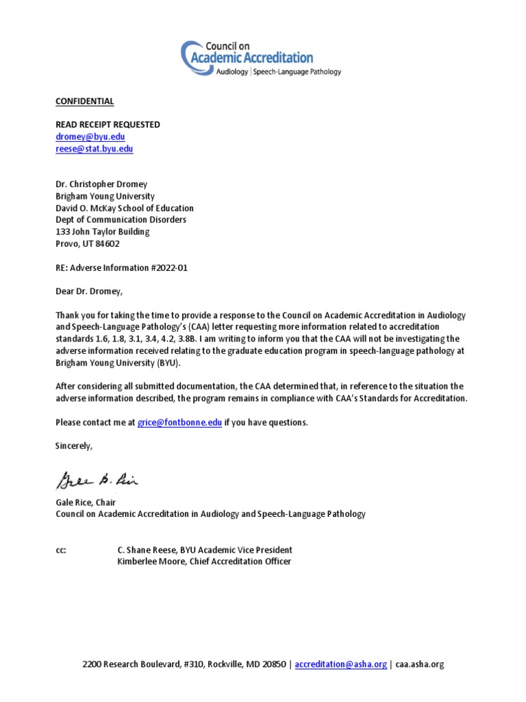Letter From CAA To BYU | PDF
