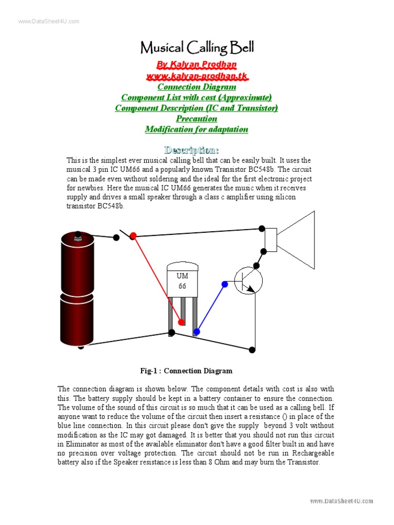 Musical Calling Bell: Description | PDF | Electronic Circuits | Transistor