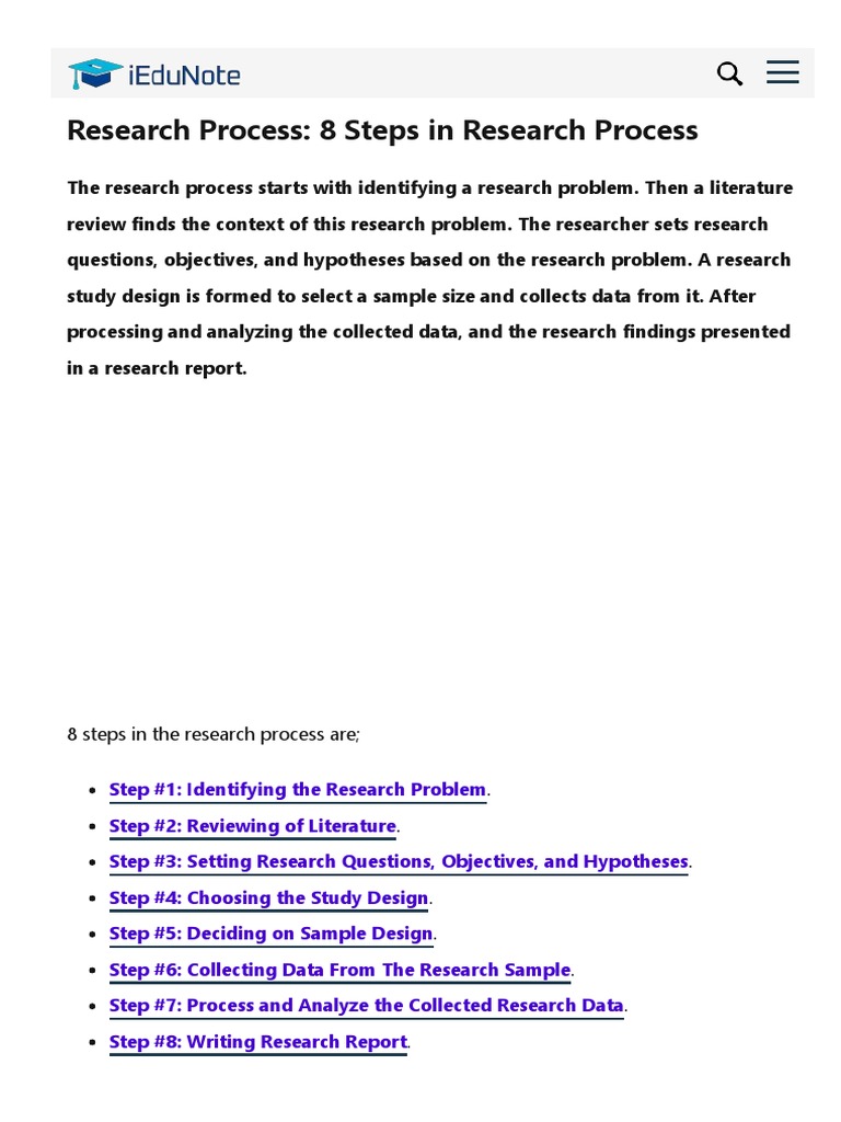 Research Process: 8 Steps in Research Process | PDF | Sampling ...