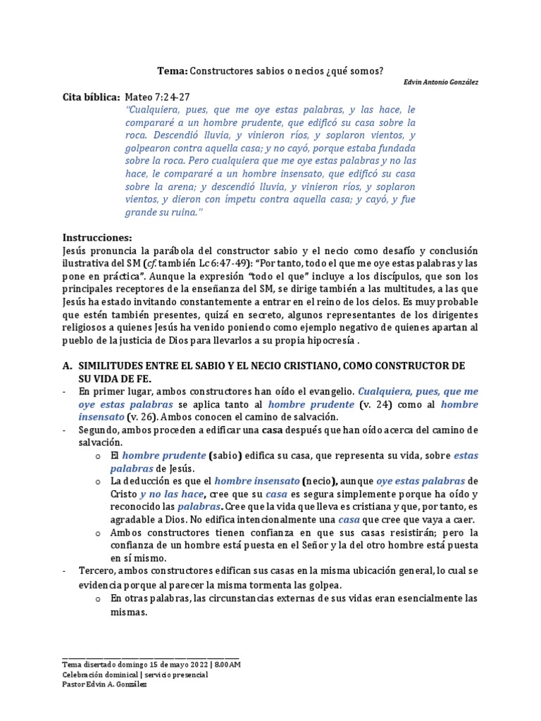 Tema - Constructores Sabios o Necios - Qué Somos | PDF | Jesús | Dios