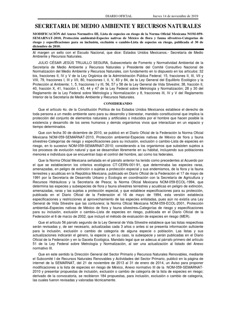Modificación de la Norma Oficial Mexicana NOM-059-SEMARNAT-2010 para ...