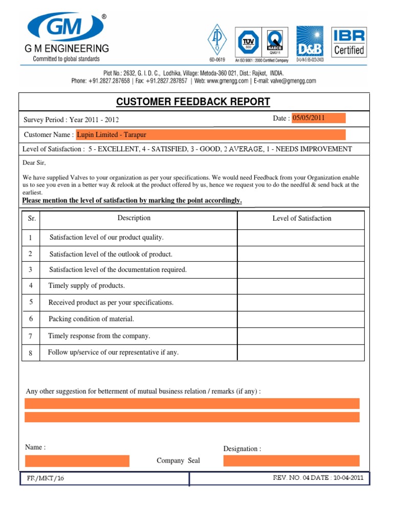Customer Feedback Report Examples