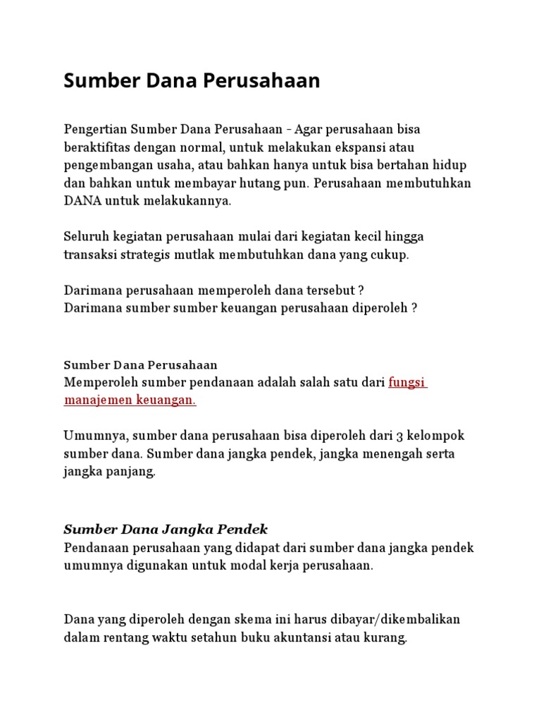 Sumber Dana Perusahaan: Pendek, Menengah, Panjang | PDF