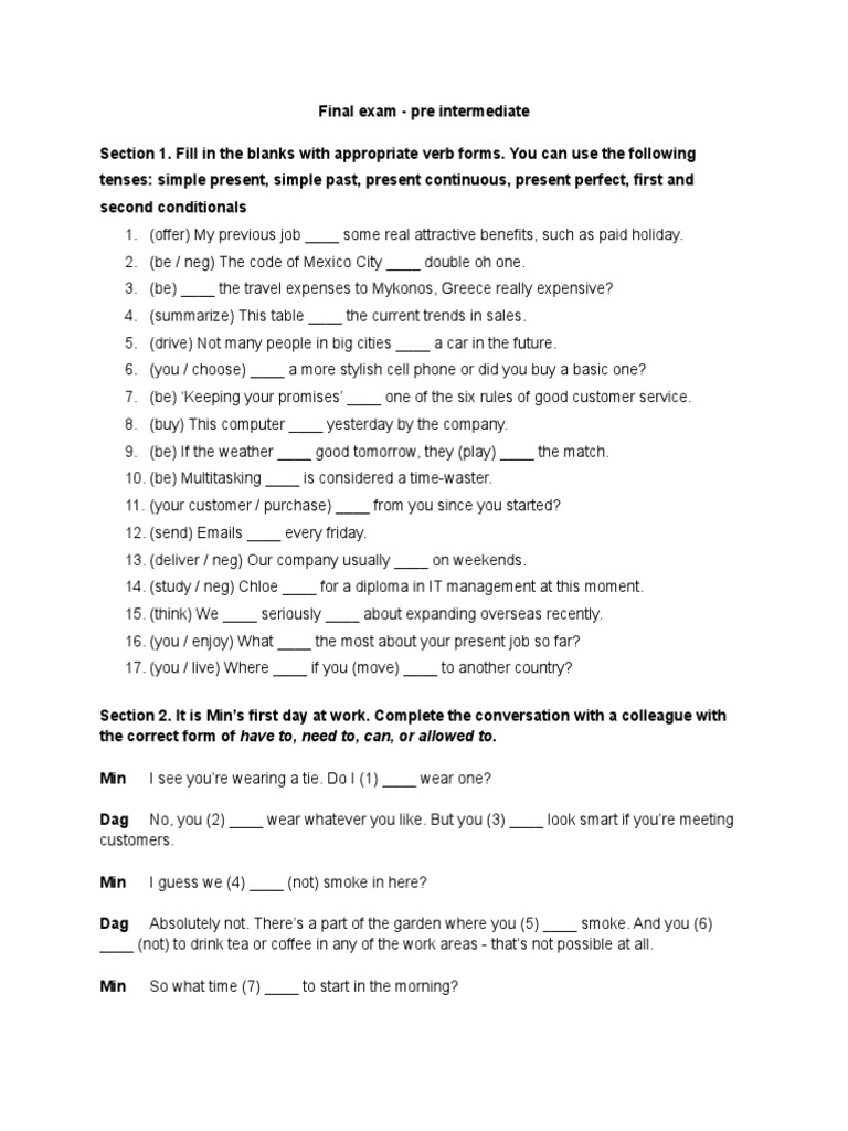 Pre-Intermediate Final Exam Guide | PDF | Linguistics