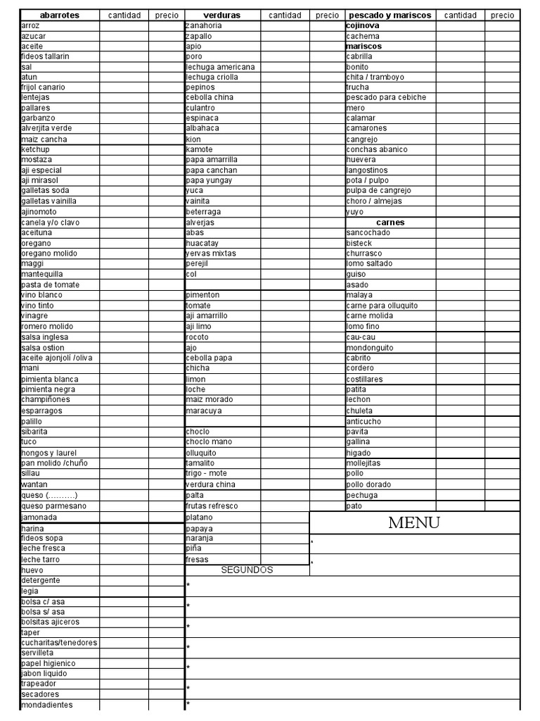 Lista de Compras Mercado | PDF | Mariscos | Maíz