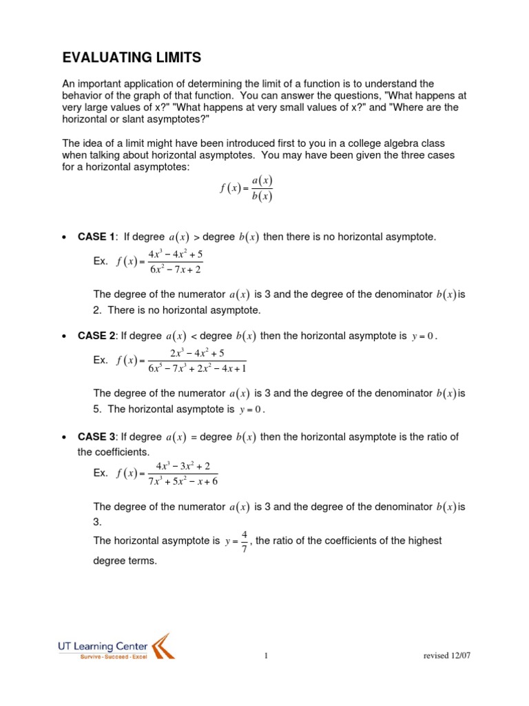 Evaluating Limits | PDF | Asymptote | Fraction (Mathematics)