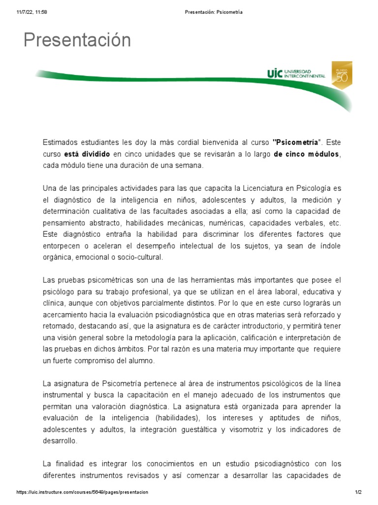 Presentación - Psicometría | PDF | Inteligencia | Sicología