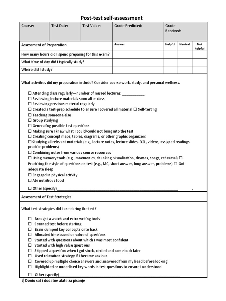 SAMOOCJENJIVANJE Obrazac | PDF | Lecture | Cognition