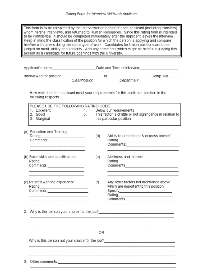 Job Applicant Interview Rating Form | PDF