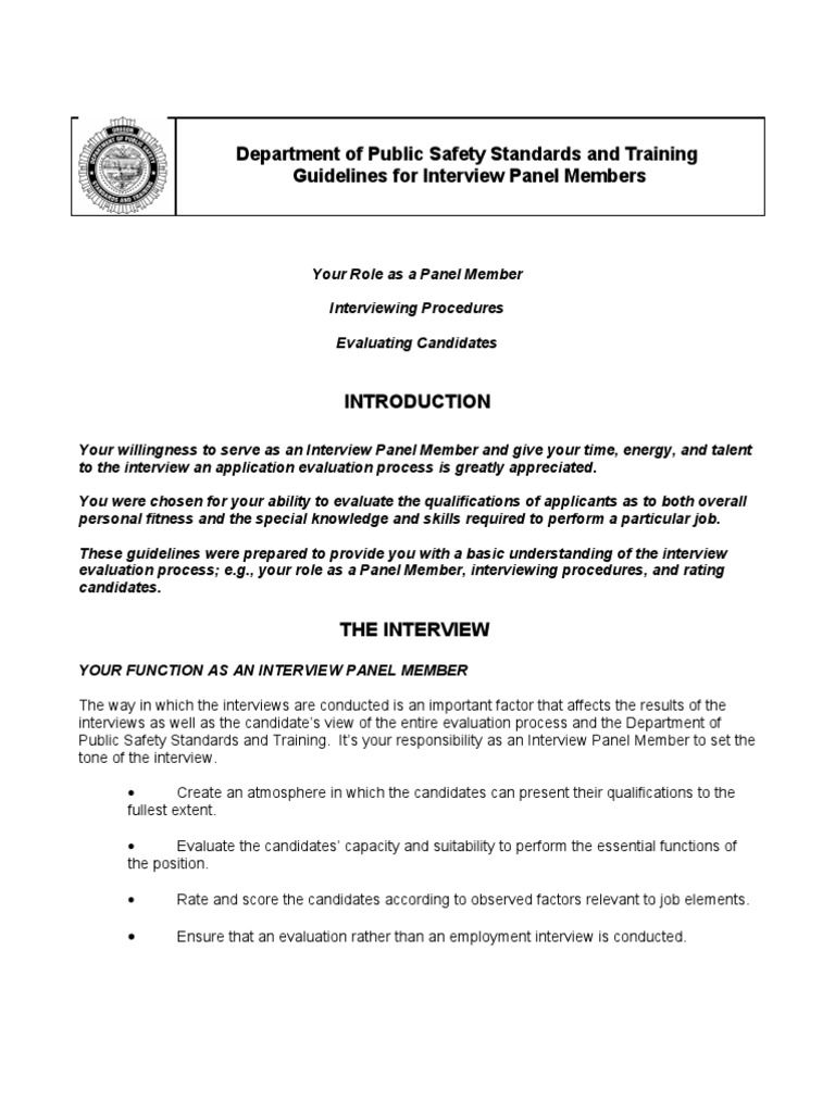 DPSSTGuidelinesfor Interview Panel | PDF | Interview | Evaluation