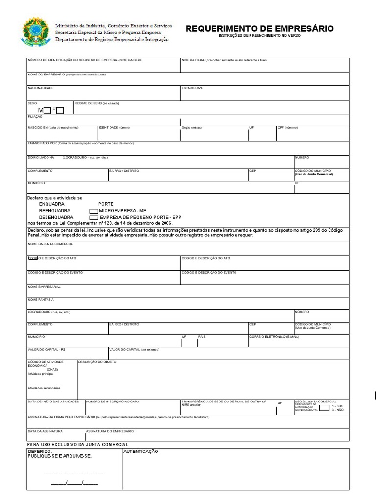 Requerimento de Empresário V06.06 | PDF | Business