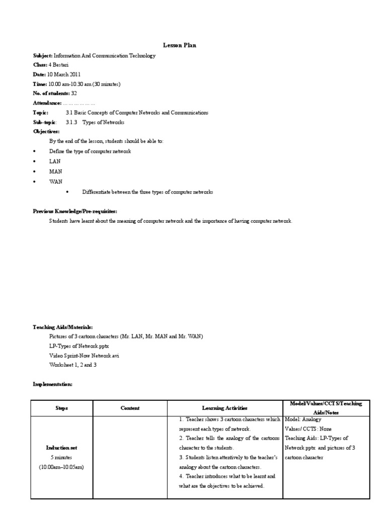 Lesson Plan Type Network | PDF | Lesson Plan | Analogy