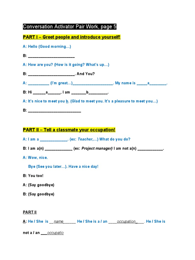 Conversation Activator: Pair Work Guide | PDF | Syntax | Linguistic ...