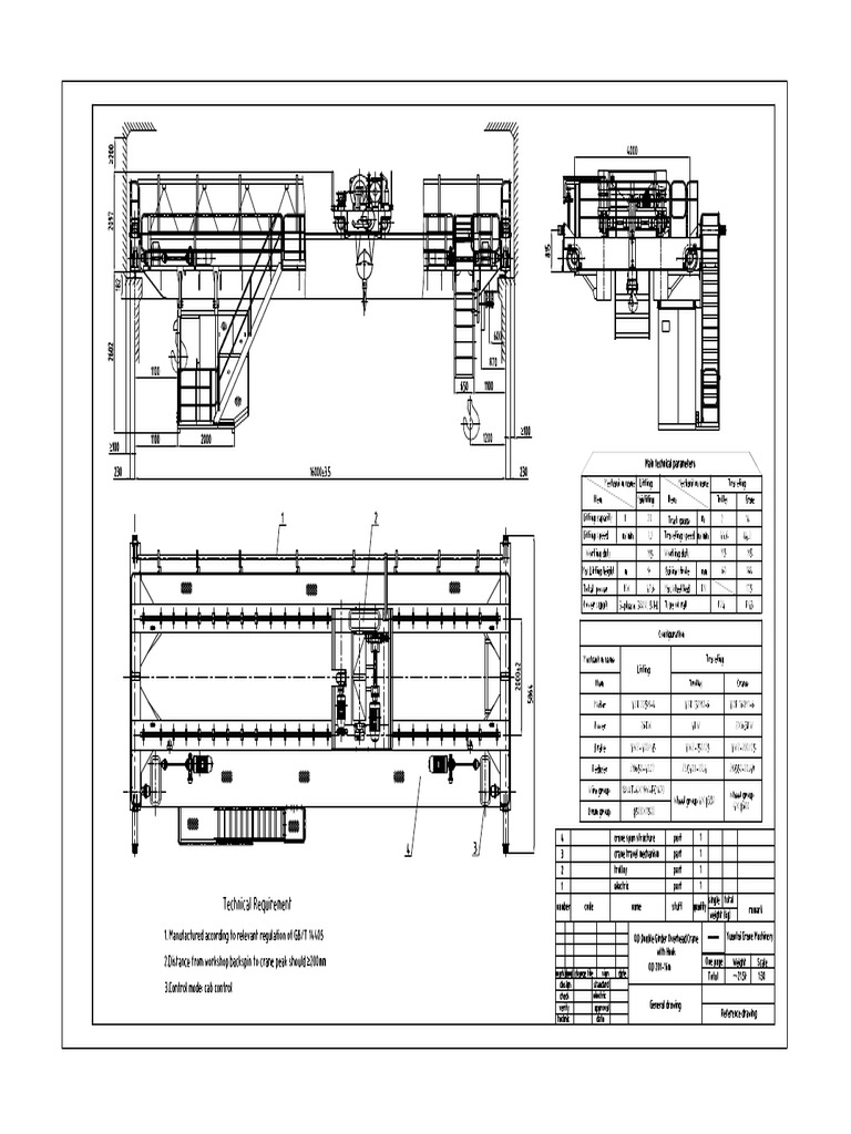 20 Ton Double Girder Overhead Crane Drawing | PDF