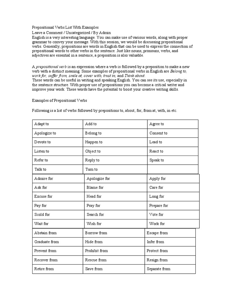 Prepositional Verbs List With Examples | PDF | Verb | Preposition And ...