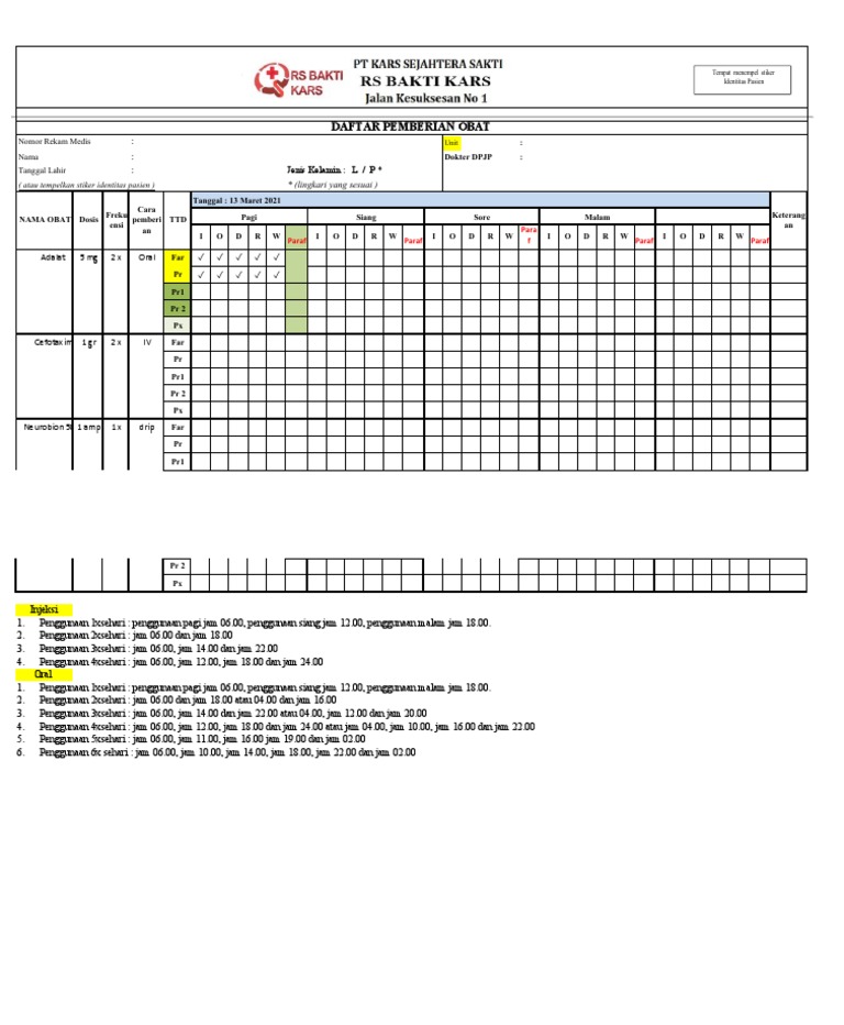 Daftar Pemberian Obat Pasien | PDF