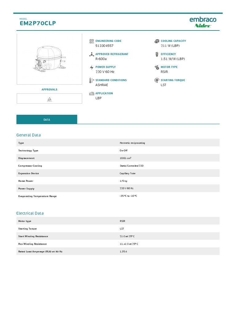 EM2P70CLP (LBP) - Datasheet | PDF | Evaporation | Electric Motor