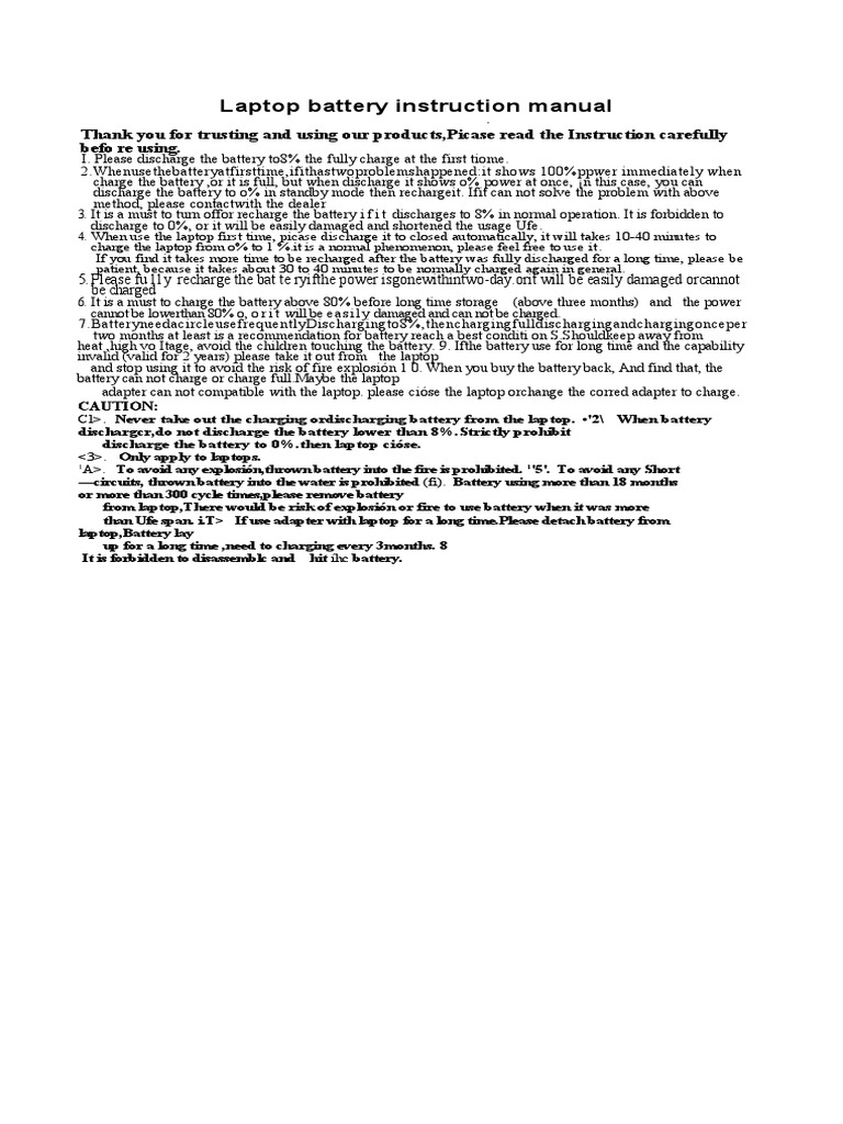 Laptop Battery Instruction Manual | PDF | Laptop | Electric Power