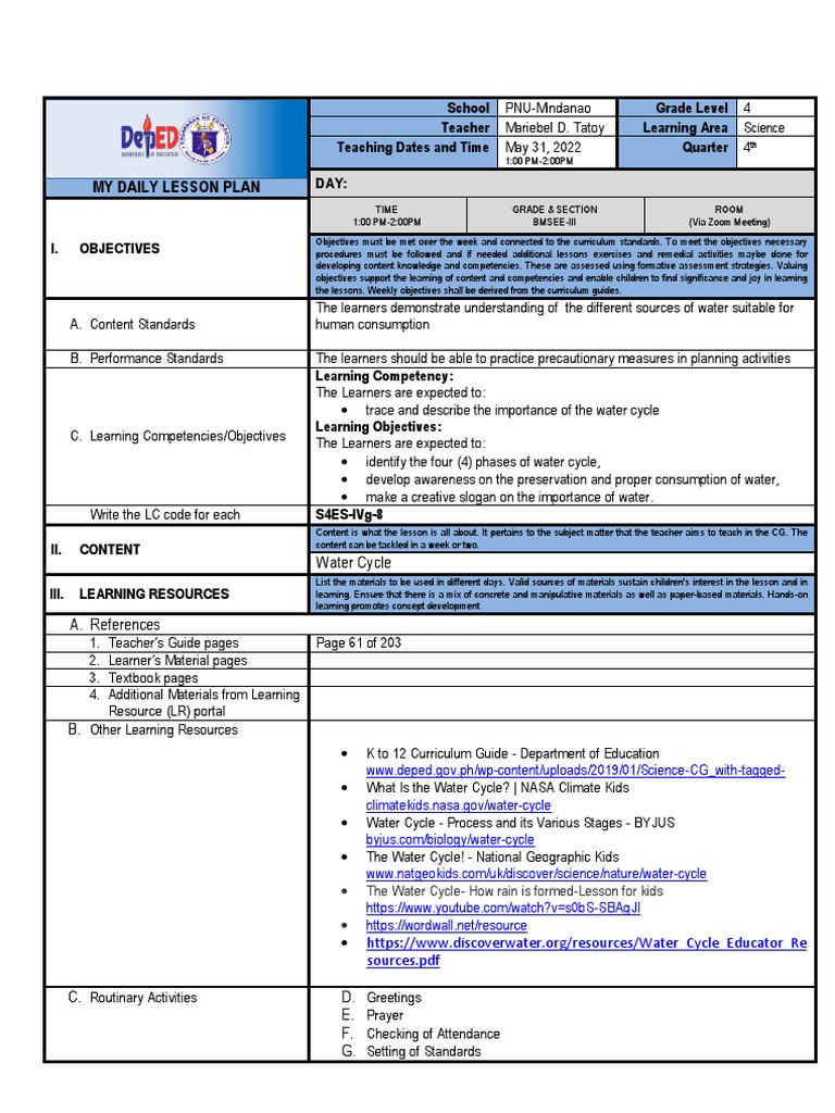 TATOY 4as DLP Science Water Cycle Final Draft | PDF | Water | Earth