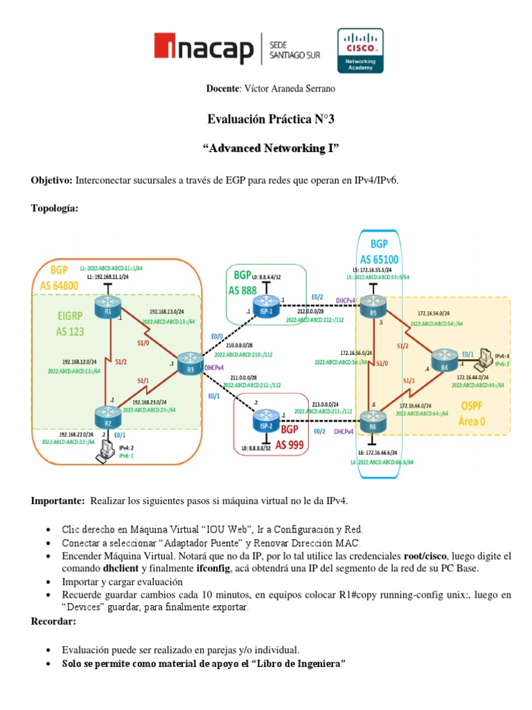 Evaluación Práctica N°3 - Instrucciones | PDF | Yo Pv6 | Protocolos de internet