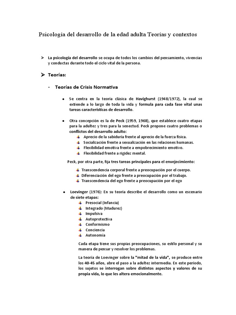 Psicología Del Desarrollo de La Edad Adulta Teorías y Contextos. 1-9pp | PDF | Adultos | Sicología